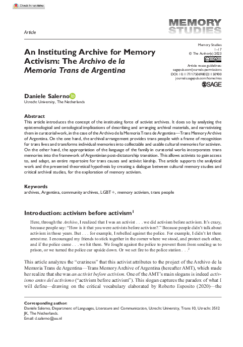 (PDF) D. Salerno (2023), An Instituting Archive for Memory Activism ...