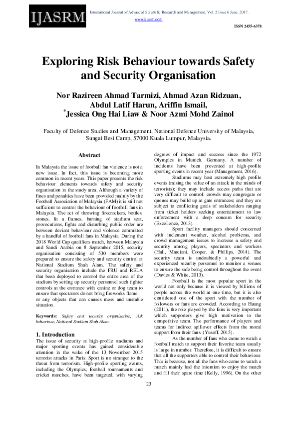 (PDF) Exploring Risk Behaviour towards Safety and Security Organisation