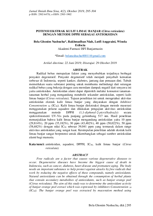 POTENSI EKSTRAK KULIT LIMAU BANJAR (Citrus reticulata) DENGAN METODE ...