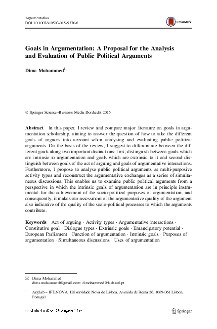 (PDF) Goals in Argumentation: A Proposal for the Analysis and ...
