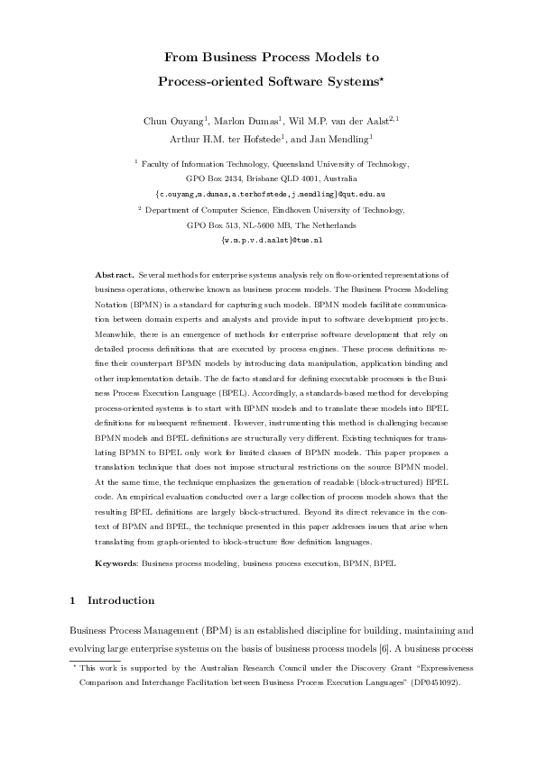 (PDF) From business process models to process-oriented software systems