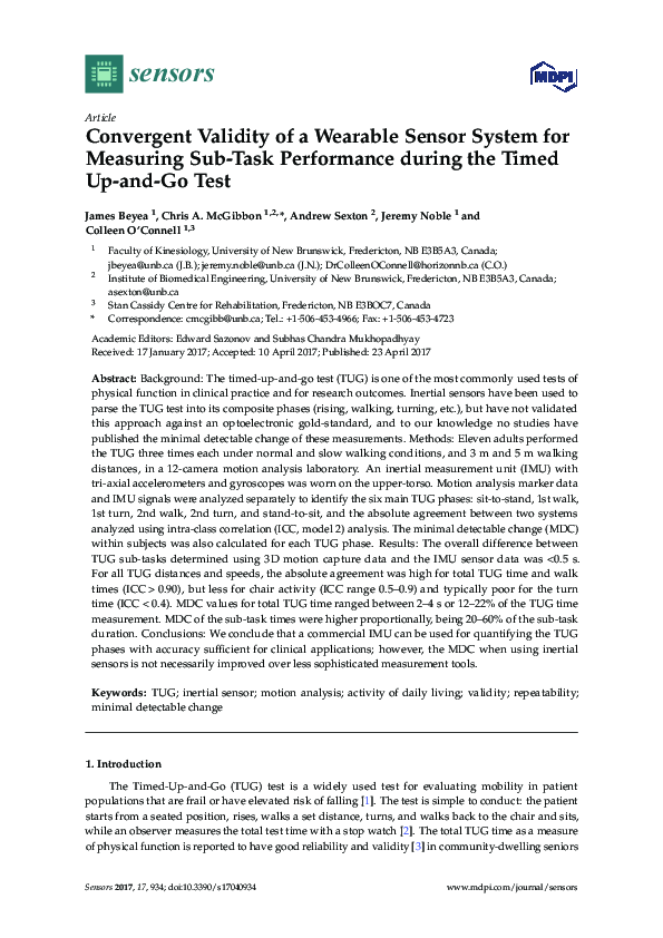 (PDF) Convergent Validity of a Wearable Sensor System for Measuring Sub ...