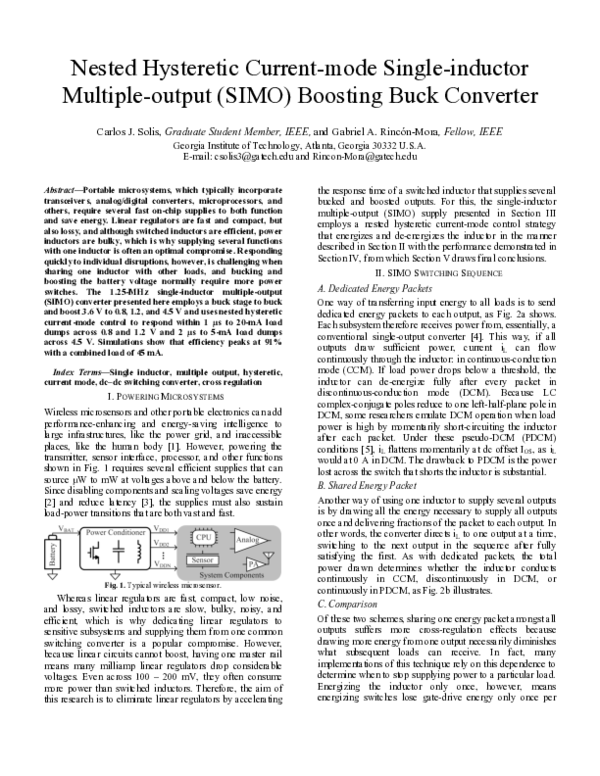 Pdf Nested Hysteretic Current Mode Single Inductor Multiple Output Simo Boosting Buck Converter