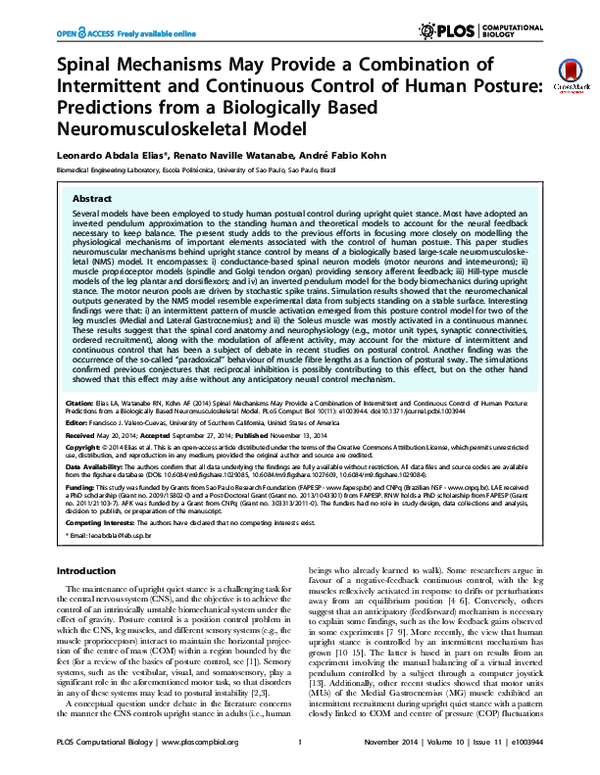 (PDF) Spinal Mechanisms May Provide a Combination of Intermittent and ...