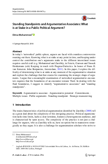 (PDF) Standing Standpoints and Argumentative Associates: What is at ...