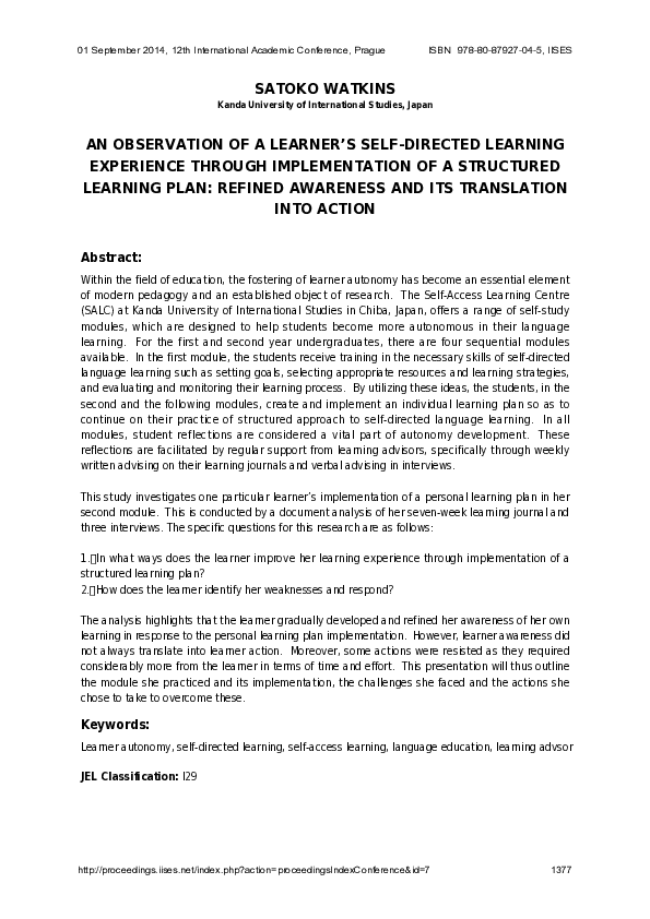 (PDF) An Observation of a Learner?s Self-Directed Learning Experience through Implementation of ...