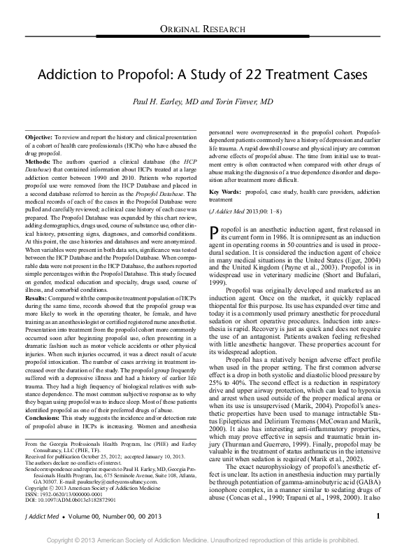 (PDF) Addiction to Propofol