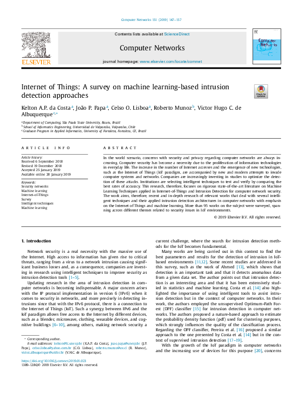 Pdf Internet Of Things A Survey On Machine Learning Based Intrusion