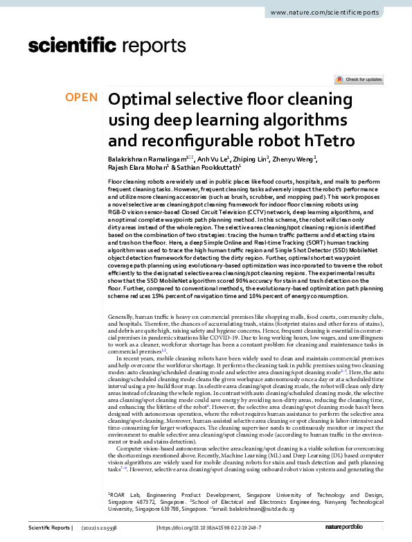 (PDF) Optimal selective floor cleaning using deep learning algorithms ...
