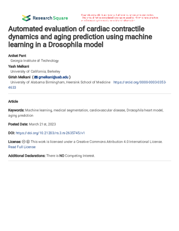 Pdf Automated Evaluation Of Cardiac Contractile Dynamics And Aging Prediction Using Machine