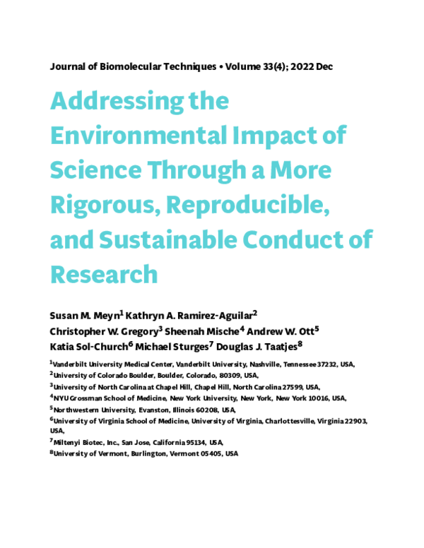 (PDF) Addressing the Environmental Impact of Science Through a More ...