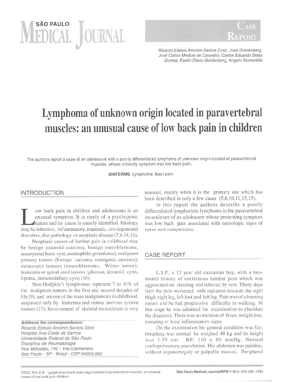 (PDF) Lymphoma of unknown origin located in paravertebral muscles: an ...