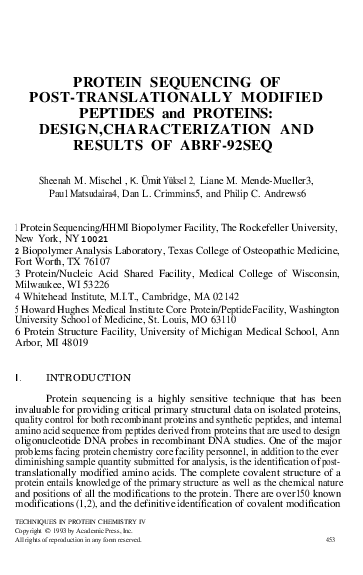 (PDF) PROTEIN SEQUENCING OF POST-TRANSLATIONALLY MODIFIED PEPTIDES and PROTEINS: DESIGN ...