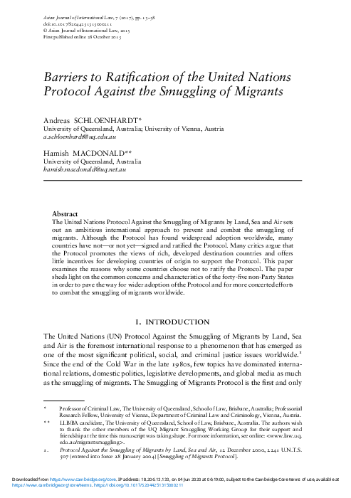 (PDF) Barriers to Ratification of the United Nations Protocol Against ...