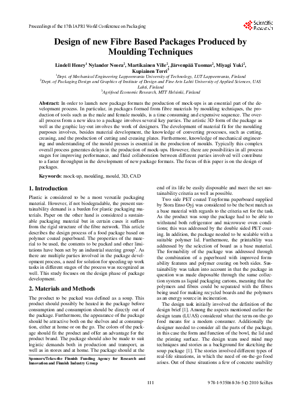 (PDF) Design of new Fibre Based Packages Produced by Moulding Techniques