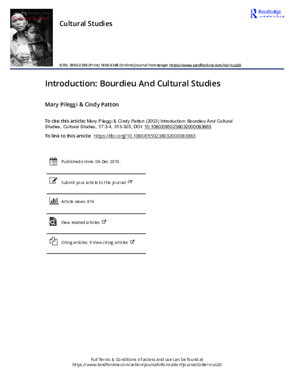 (PDF) Introduction: Bourdieu And Cultural Studies