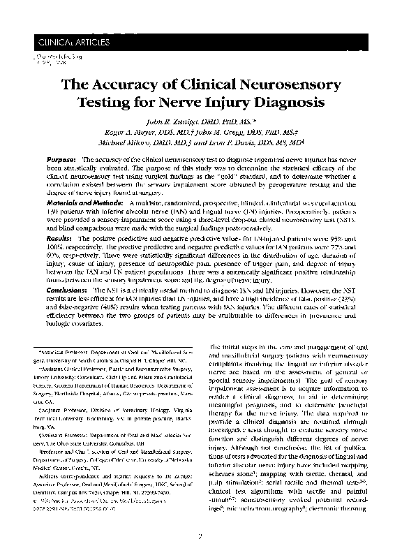(PDF) The accuracy of clinical neurosensory testing for nerve injury ...