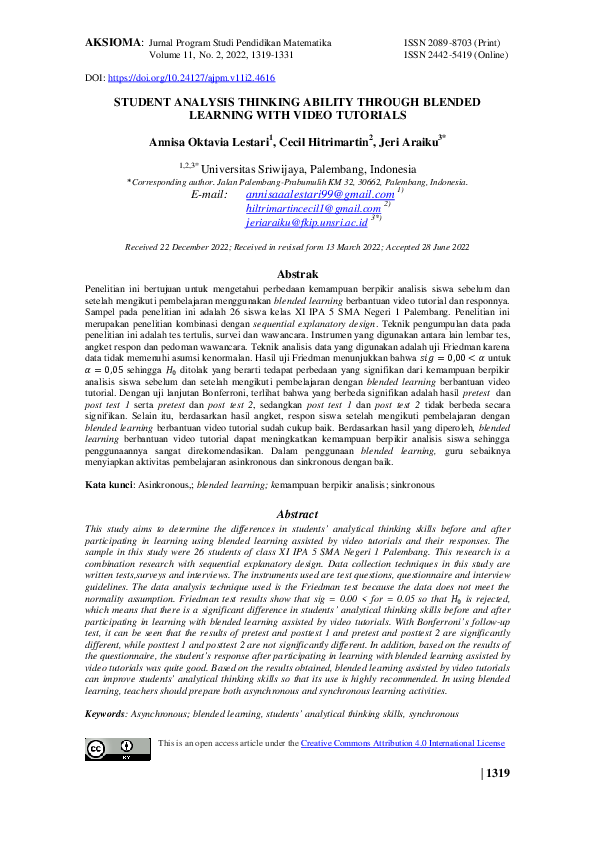 (PDF) Student Analysis Thinking Ability Through Blended Learning with ...