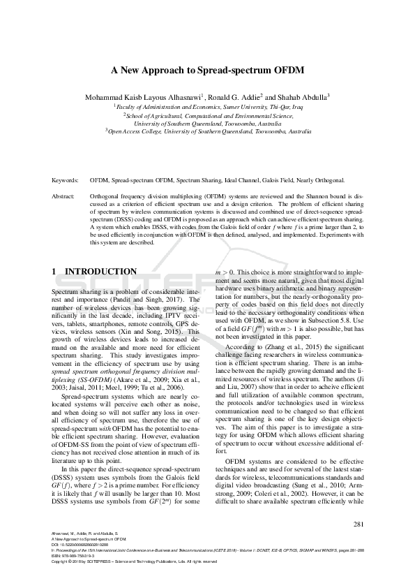 Pdf A New Approach To Spread Spectrum Ofdm