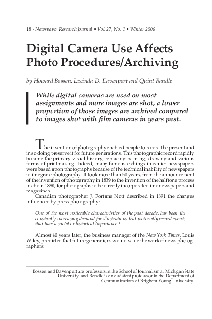 (PDF) Digital Camera Use Affects Photo Procedures/Archiving