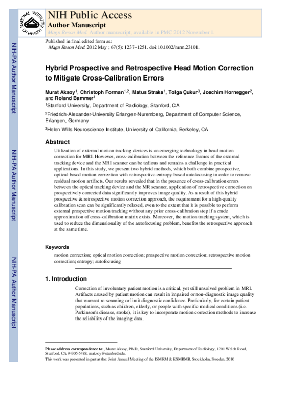 (PDF) Hybrid prospective and retrospective head motion correction to mitigate cross-calibration ...