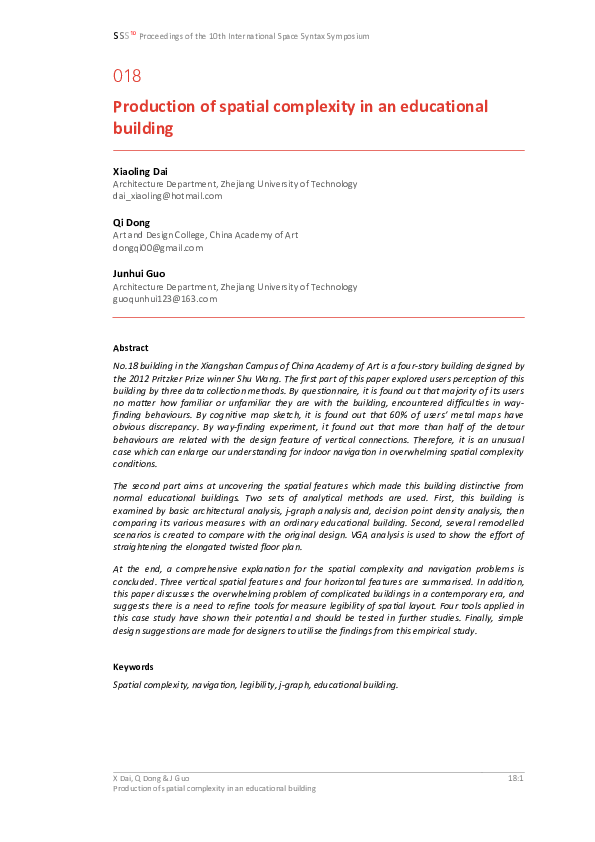 (PDF) Production of spatial complexity in an educational building