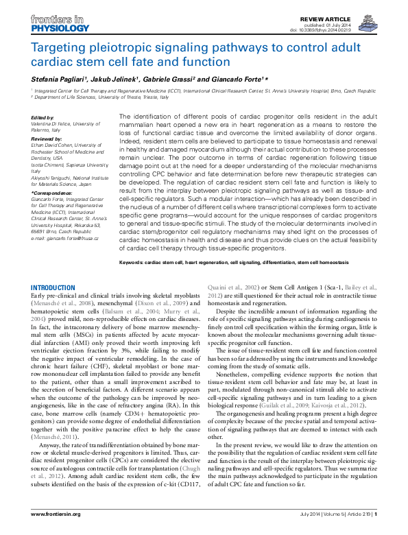 (PDF) Targeting pleiotropic signaling pathways to control adult cardiac ...