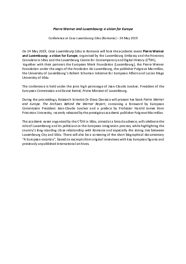(PDF) Pierre Werner and Luxembourg: A vision for Europe