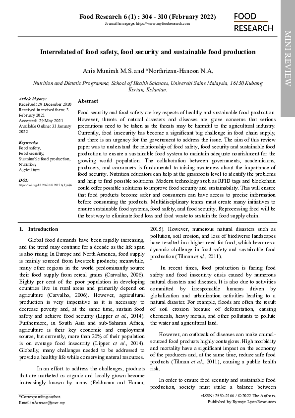 (PDF) Interrelated of food safety, food security and sustainable food ...