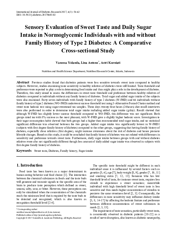 (PDF) Sensory Evaluation of Sweet Taste and Daily Sugar Intake in ...