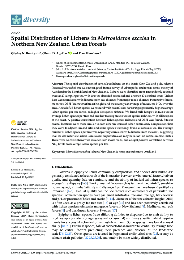 (PDF) Spatial Distribution of Lichens in Metrosideros excelsa in ...