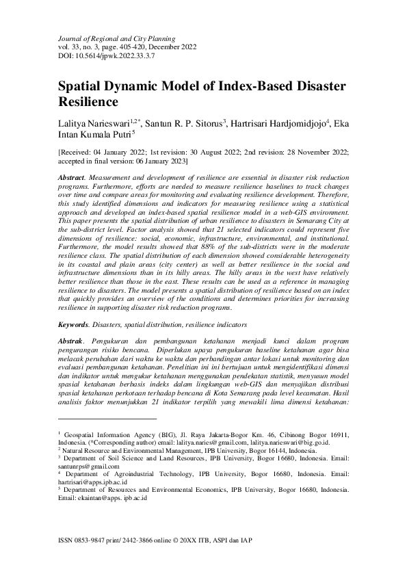 Pdf Spatial Dynamic Model Of Index Based Disaster Resilience