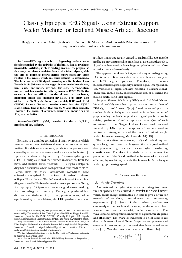 (PDF) Classify Epileptic EEG Signals Using Extreme Support Vector Machine for Ictal and Muscle ...