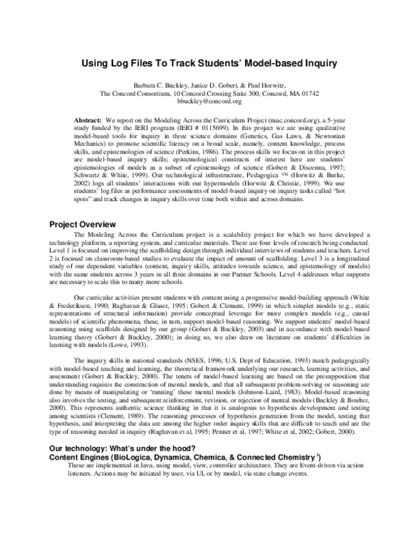 (PDF) Using log files to track students' model-based inquiry