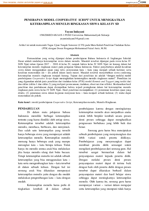 (PDF) Penerapan Model Cooperative Script Untuk Menigkatkan Keterampilan Menulis Ringkasan Siswa ...