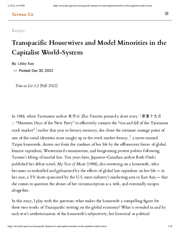 (PDF) Transpacific Housewives and Model Minorities in the Capitalist ...