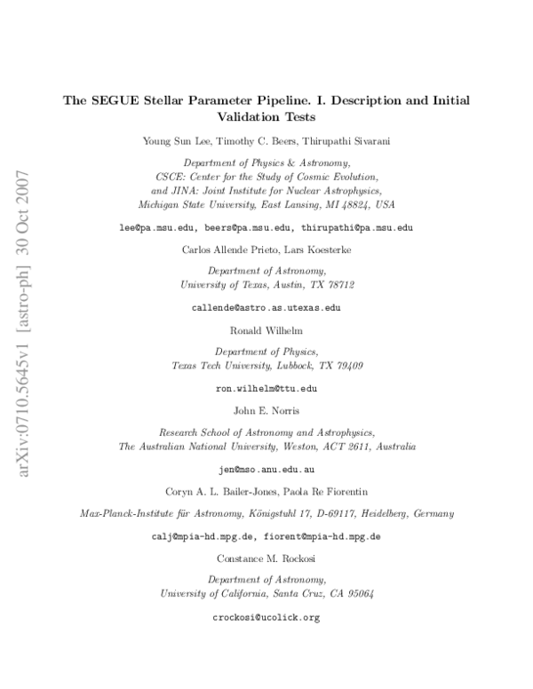 (PDF) The Segue Stellar Parameter Pipeline. I. Description and ...