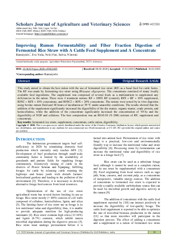 (PDF) Improving Rumen Fermentability and Fiber Fraction Digestion of Fermented Rice Straw with A ...