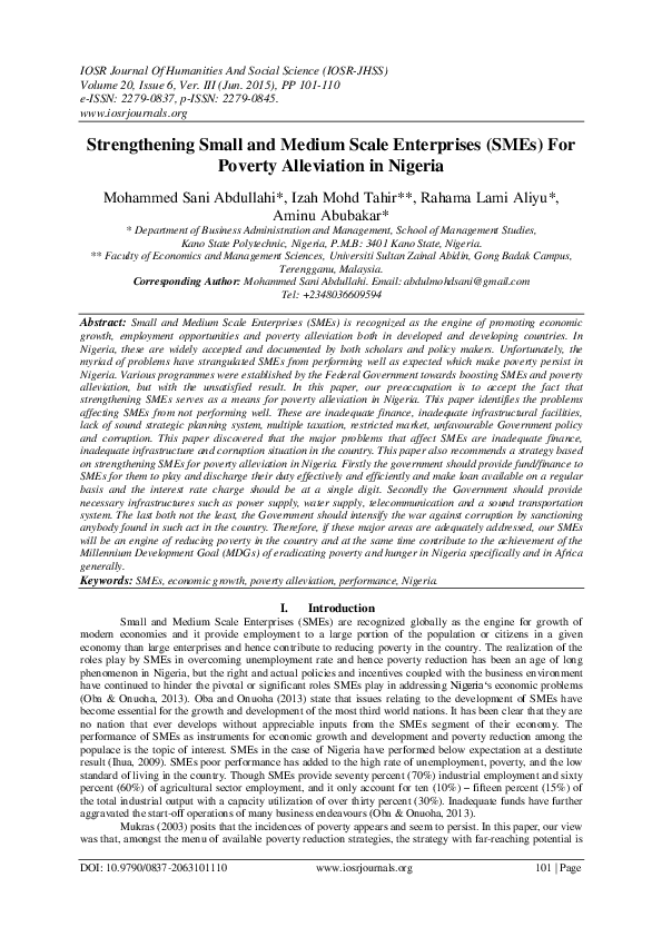 (PDF) Strengthening Small and Medium Scale Enterprises (SMEs) For Poverty Alleviation in Nigeria