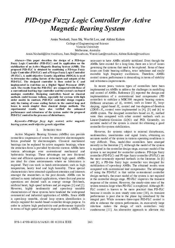 Pdf Pid Type Fuzzy Logic Controller For Active Magnetic Bearings