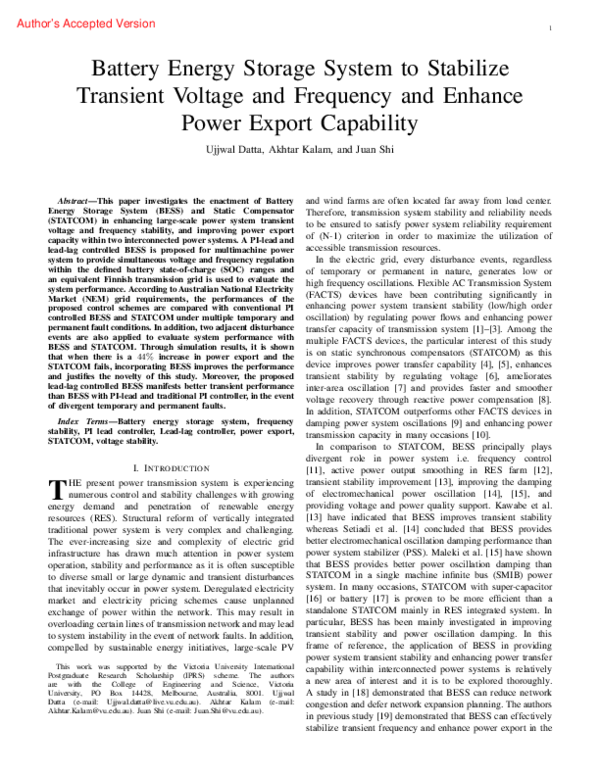 (PDF) Battery Energy Storage System to Stabilize Transient Voltage and ...