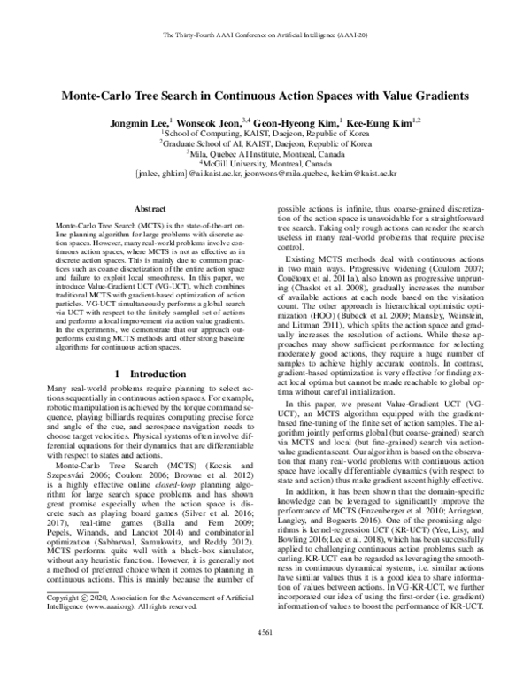 Pdf Monte Carlo Tree Search In Continuous Action Spaces With Value Gradients