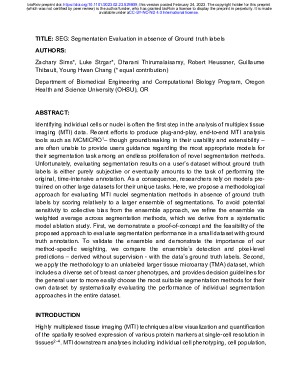 (PDF) SEG: Segmentation Evaluation in absence of Ground truth labels