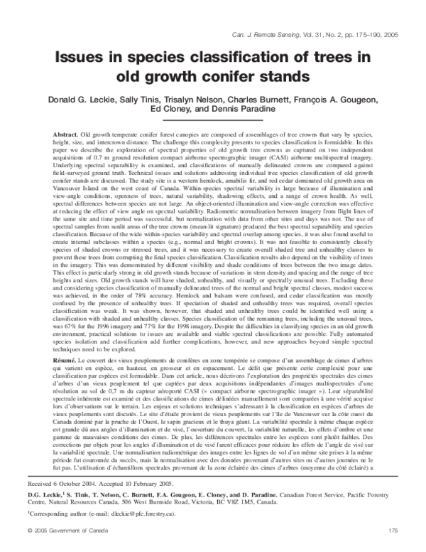 (PDF) Issues in species classification of trees in old growth conifer ...