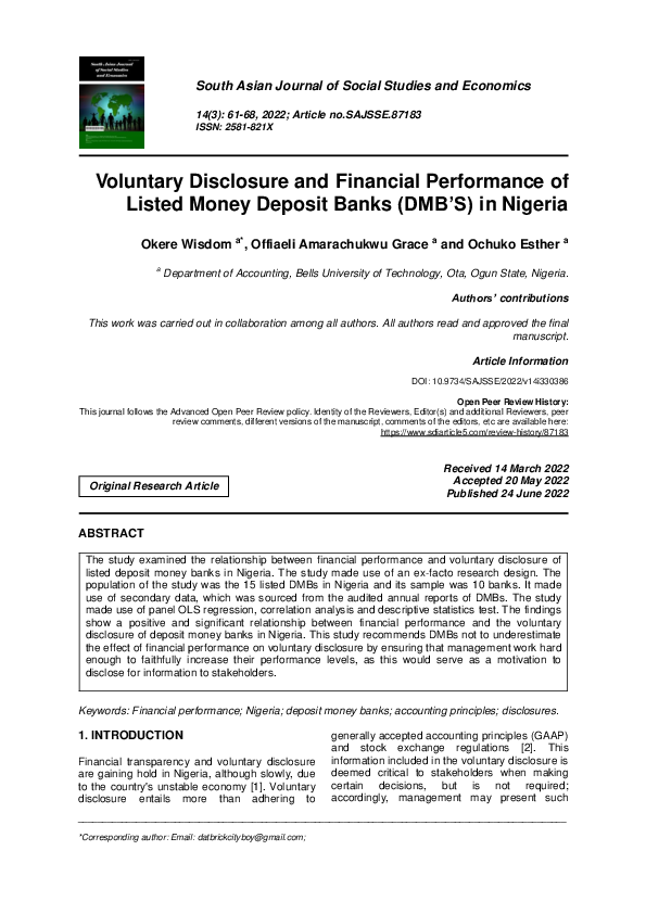 (PDF) Voluntary Disclosure and Financial Performance of Listed Money ...