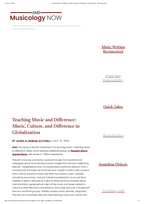 (PDF) Teaching Music and Difference: Music, Culture, and Difference in ...