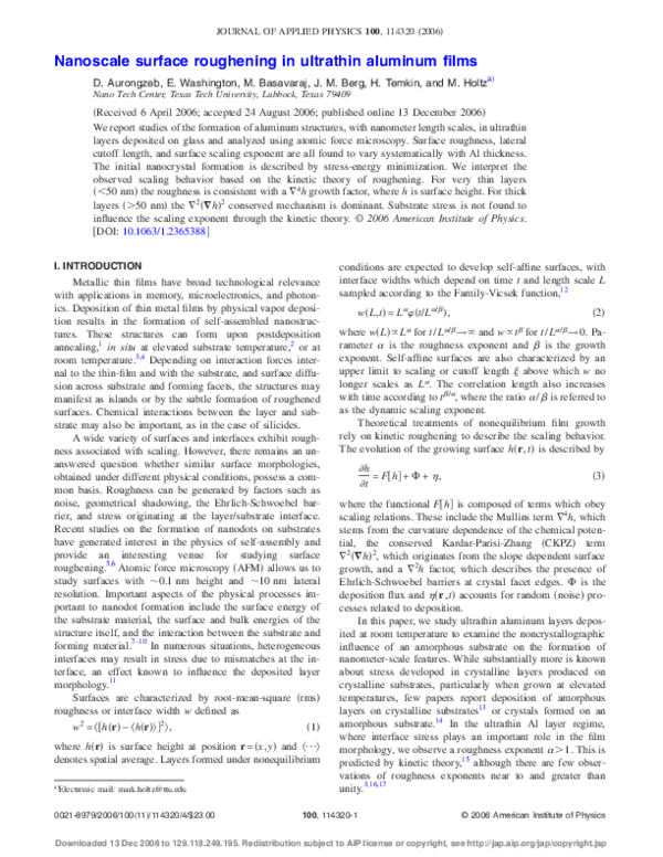 (PDF) Nanoscale surface roughening in ultrathin aluminum films