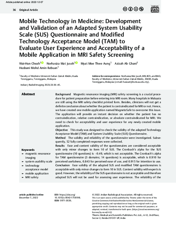 (PDF) Mobile Technology in Medicine: Development and Validation of an ...