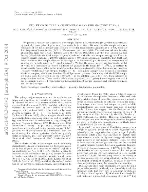 (PDF) EVOLUTION OF THE MAJOR MERGER GALAXY PAIR FRACTION ATz