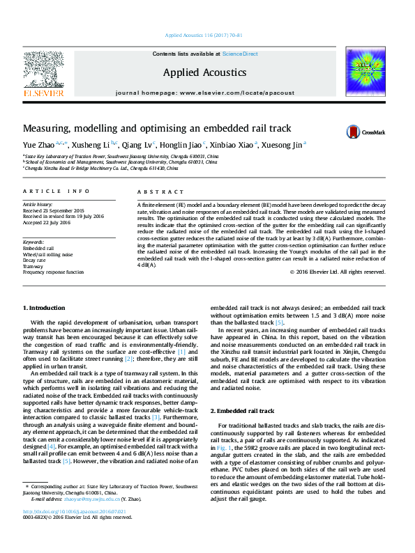 (PDF) Measuring, modelling and optimising an embedded rail track